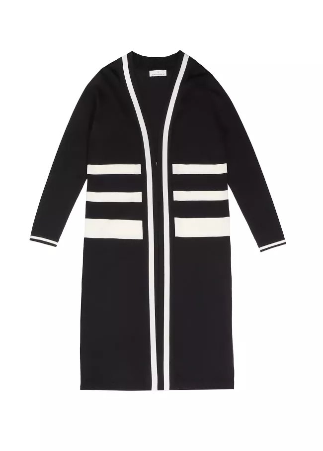 Long two-tone knit cardigan